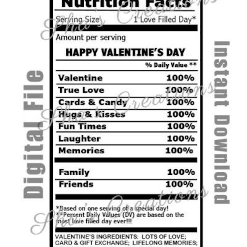 Valentines Nutrition Fact - Etsy