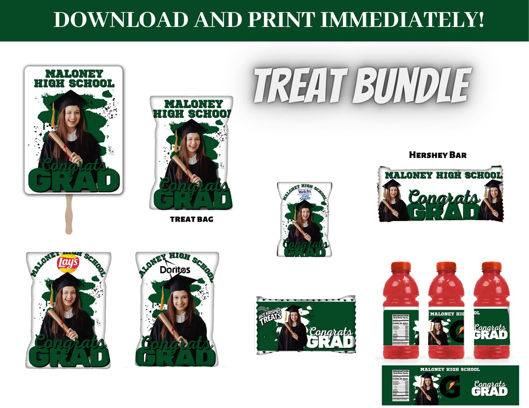 Custom Graduation Bundle Printable Fans Treat Wrappers - Etsy