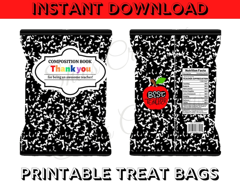 Printable Teacher Appreciation Chip Treat Bags - Etsy