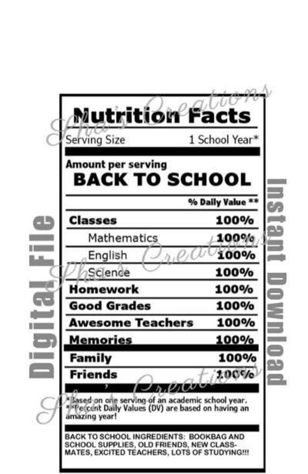 Back to School Nutrition Facts - Etsy