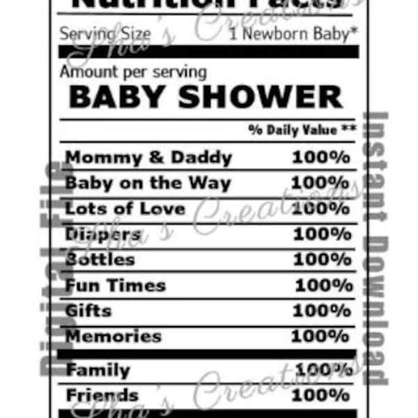 Baby Shower Nutrition Facts - Etsy