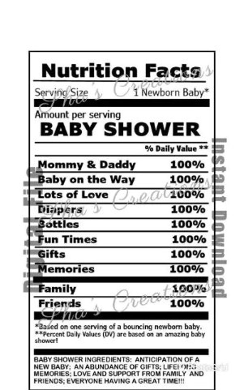 Baby Shower Nutrition Facts - Etsy