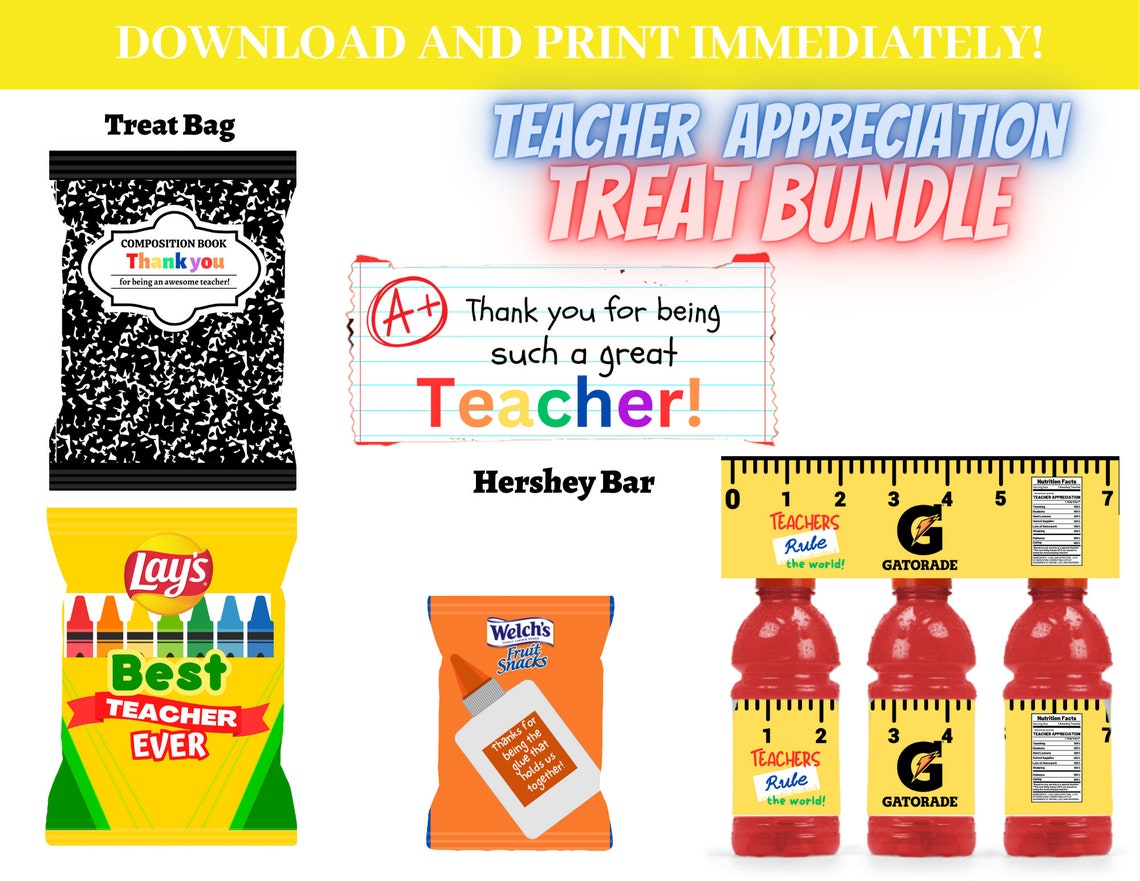 Printable Teacher Appreciation Treat Wrapper Bundle - Etsy
