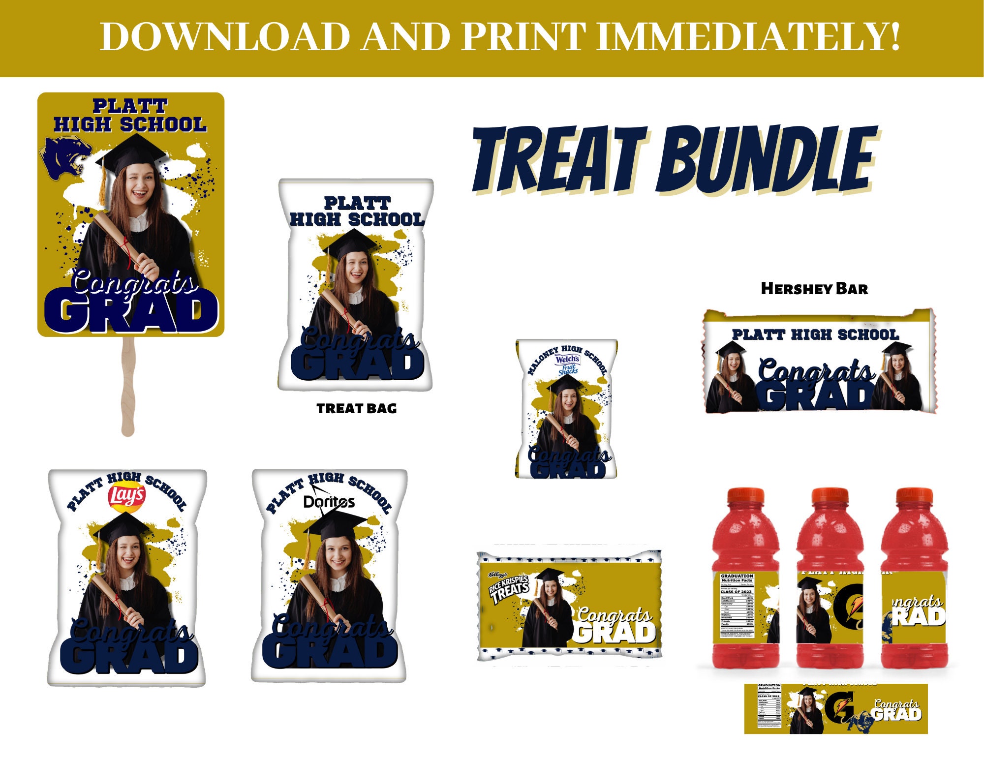 Custom Graduation Bundle Printable Fans Treat Wrappers - Etsy