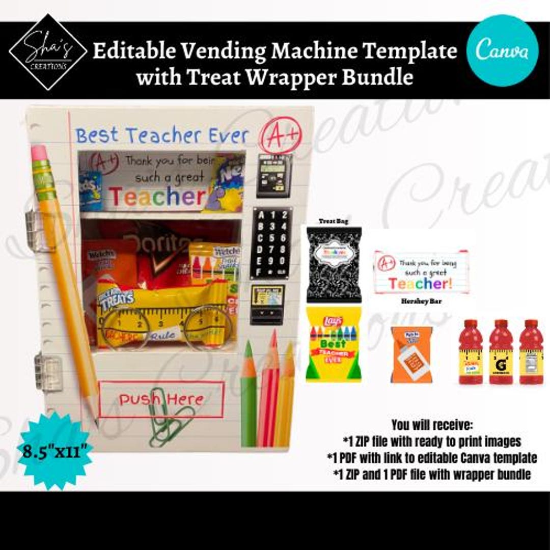 Teacher Appreciation Vending Machine Template 8x10 With Matching Treat ...