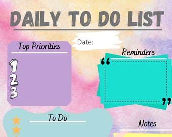 Fillable & Printable Daily to Do List in Watercolor- Teal - Etsy