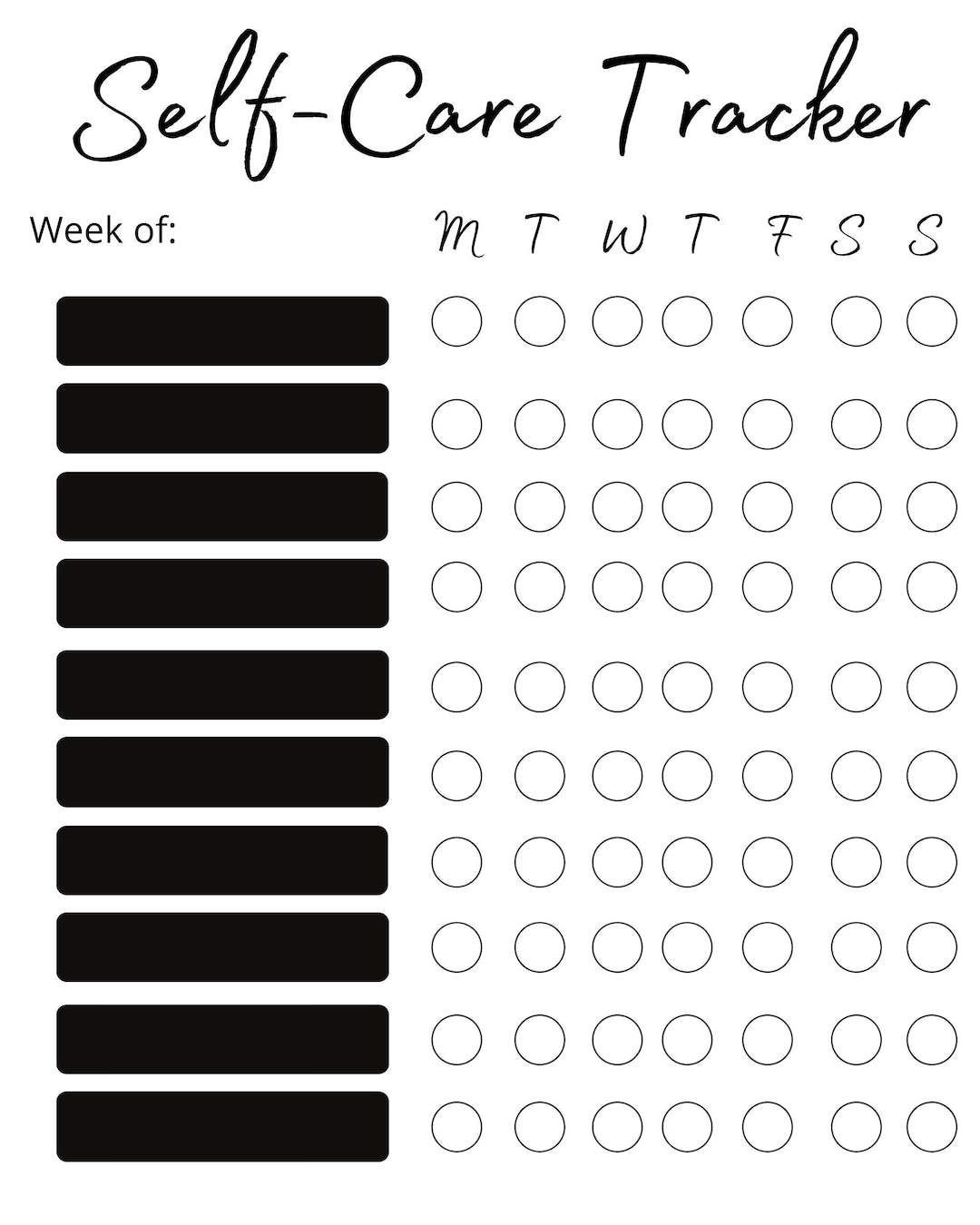 Blank Self-care Tracker- Printable & Fillable - Etsy