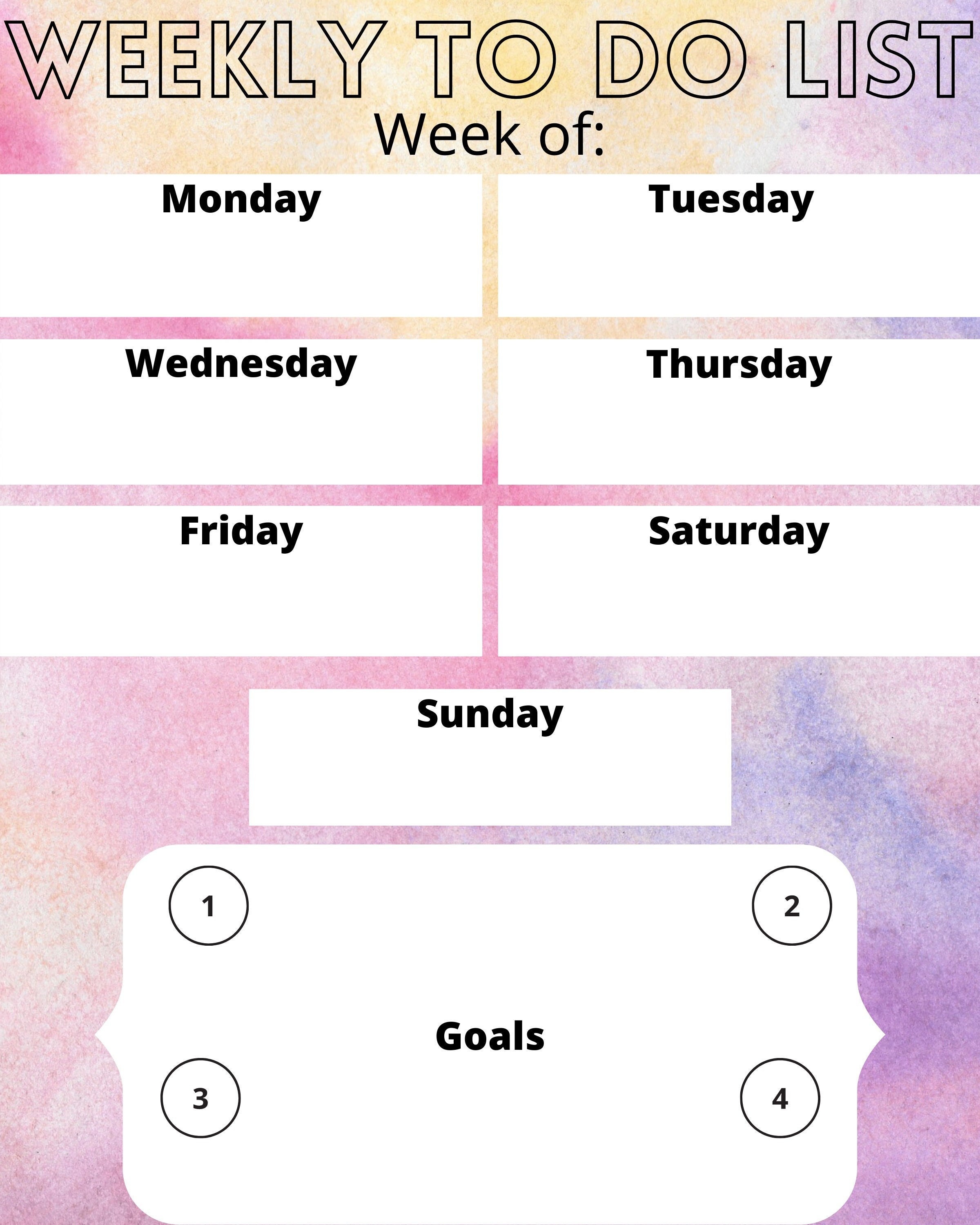 Fillable & Printable Weekly to Do List in Watercolor- Pink - Etsy