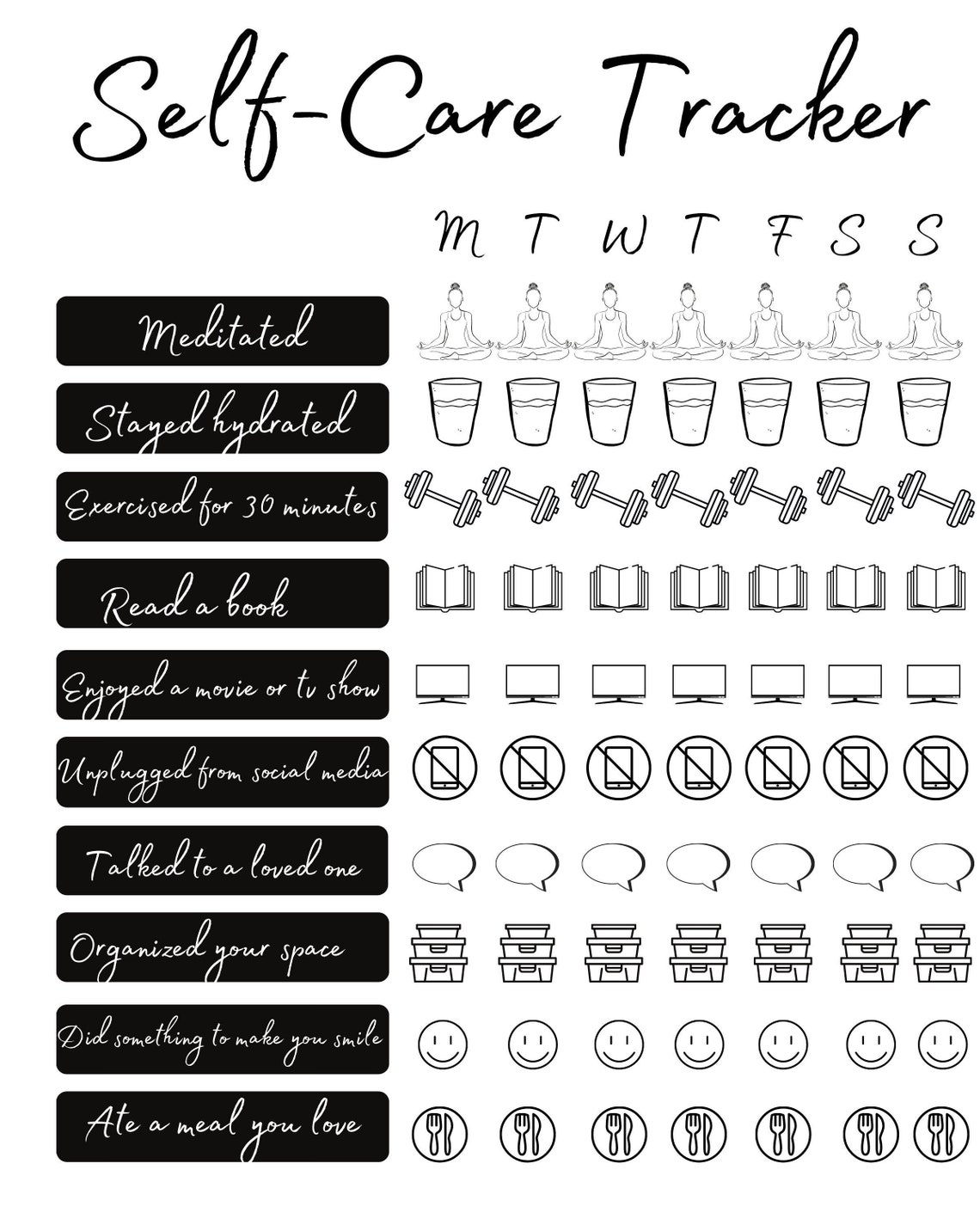 Self-care Tracker Duo Printable & Fillable - Etsy