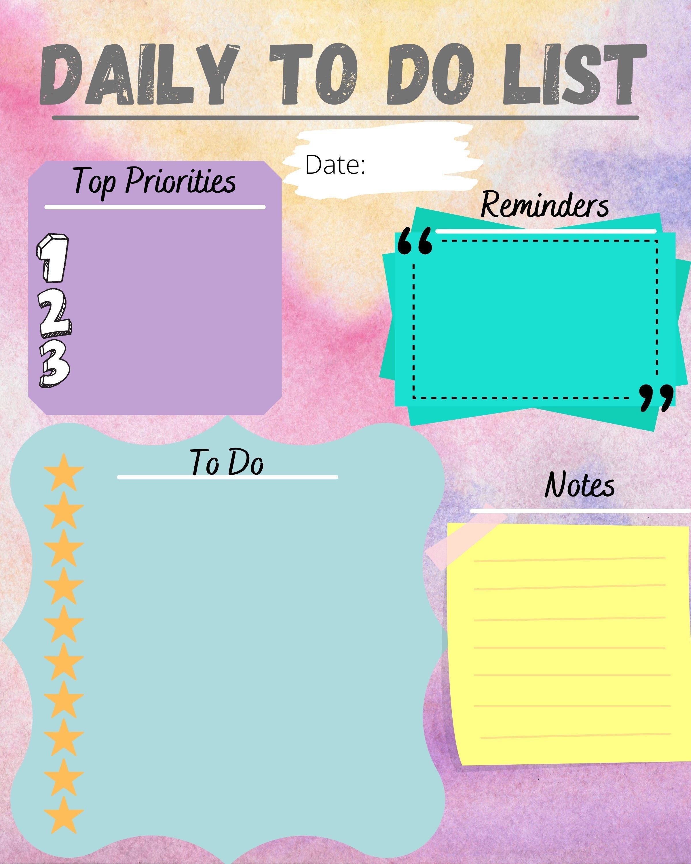 Fillable & Printable Daily to Do List in Watercolor- Pink - Etsy
