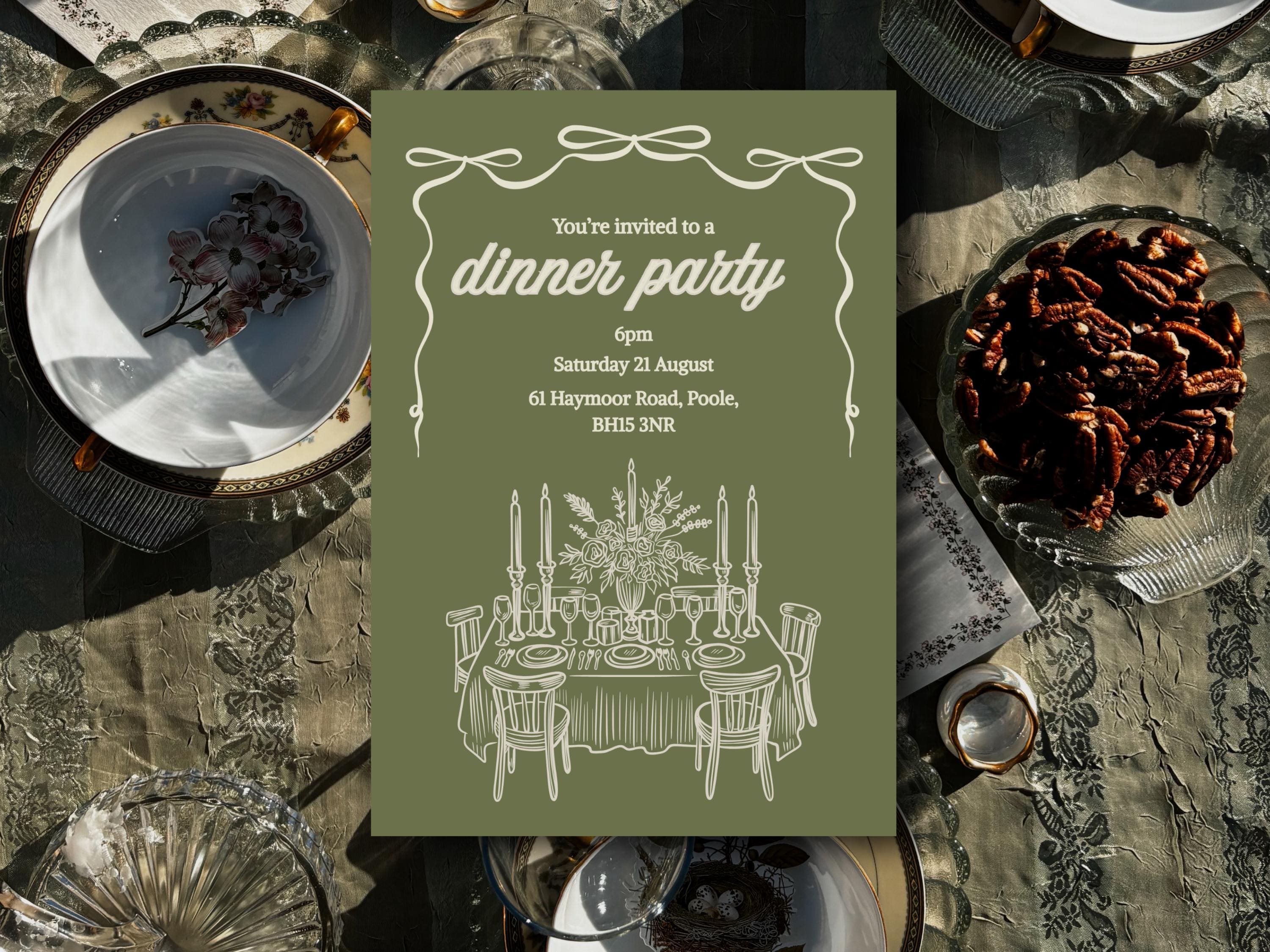 Printable Dinner Party Invitation Canva Template Elegant Editable ...