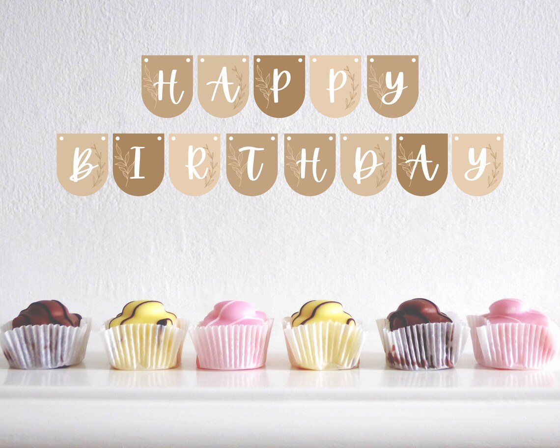 Neutral Boho Birthday Banner | Printable Neutral Birthday Decor Banner ...