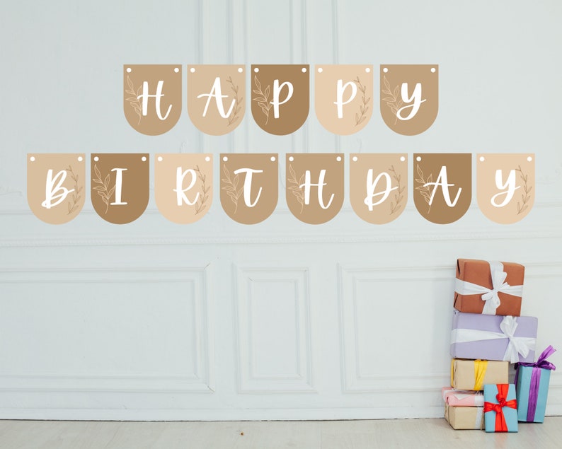 Neutral Boho Birthday Banner | Printable Neutral Birthday Decor Banner ...