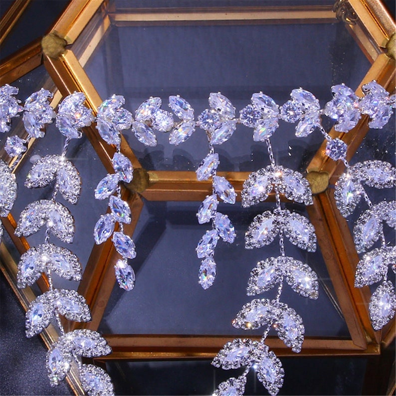 Rhinestone Head Chain Crown Bling Diamond Wedding Leaf Etsy