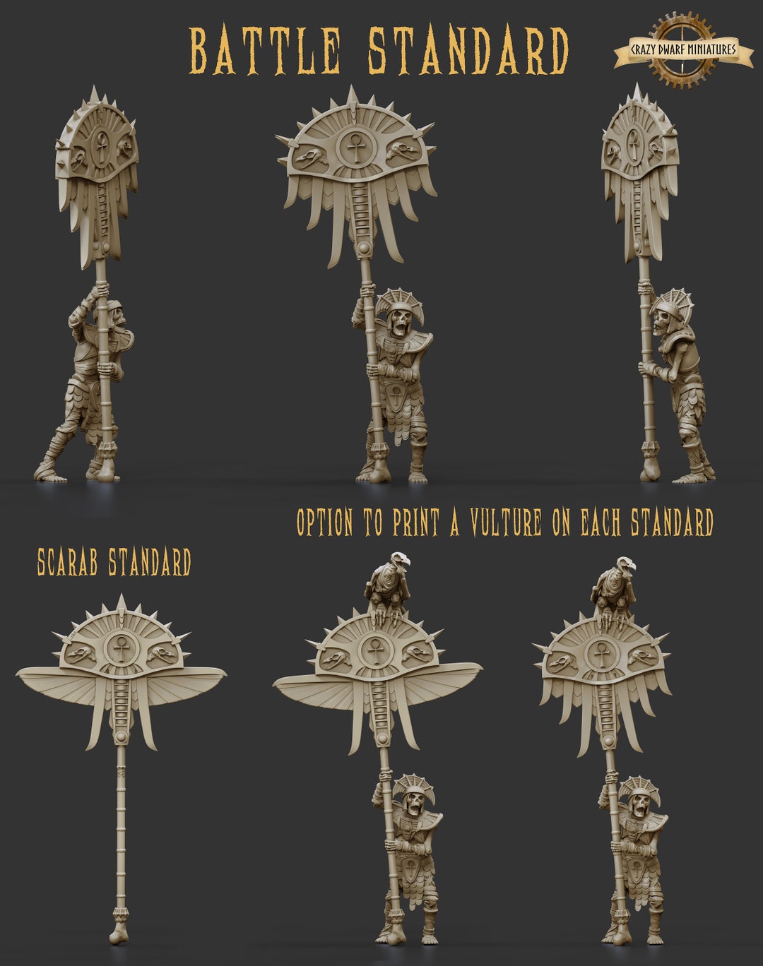 Skeleton Battle Standard | Pharaohs Legacy | 3D Printed Resin Miniature ...