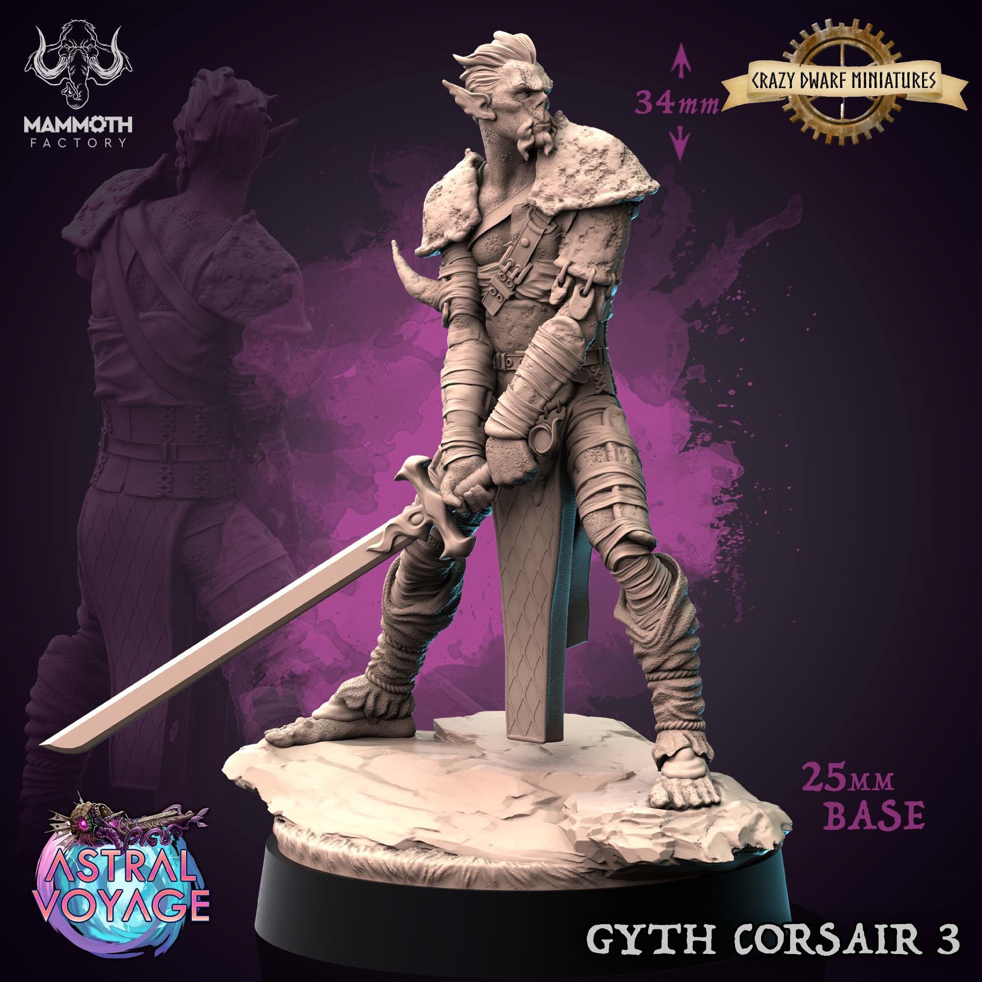 Gyth Corsair 3 Githyanki Barbarian/fighter Astral Voyage 3D Printed ...