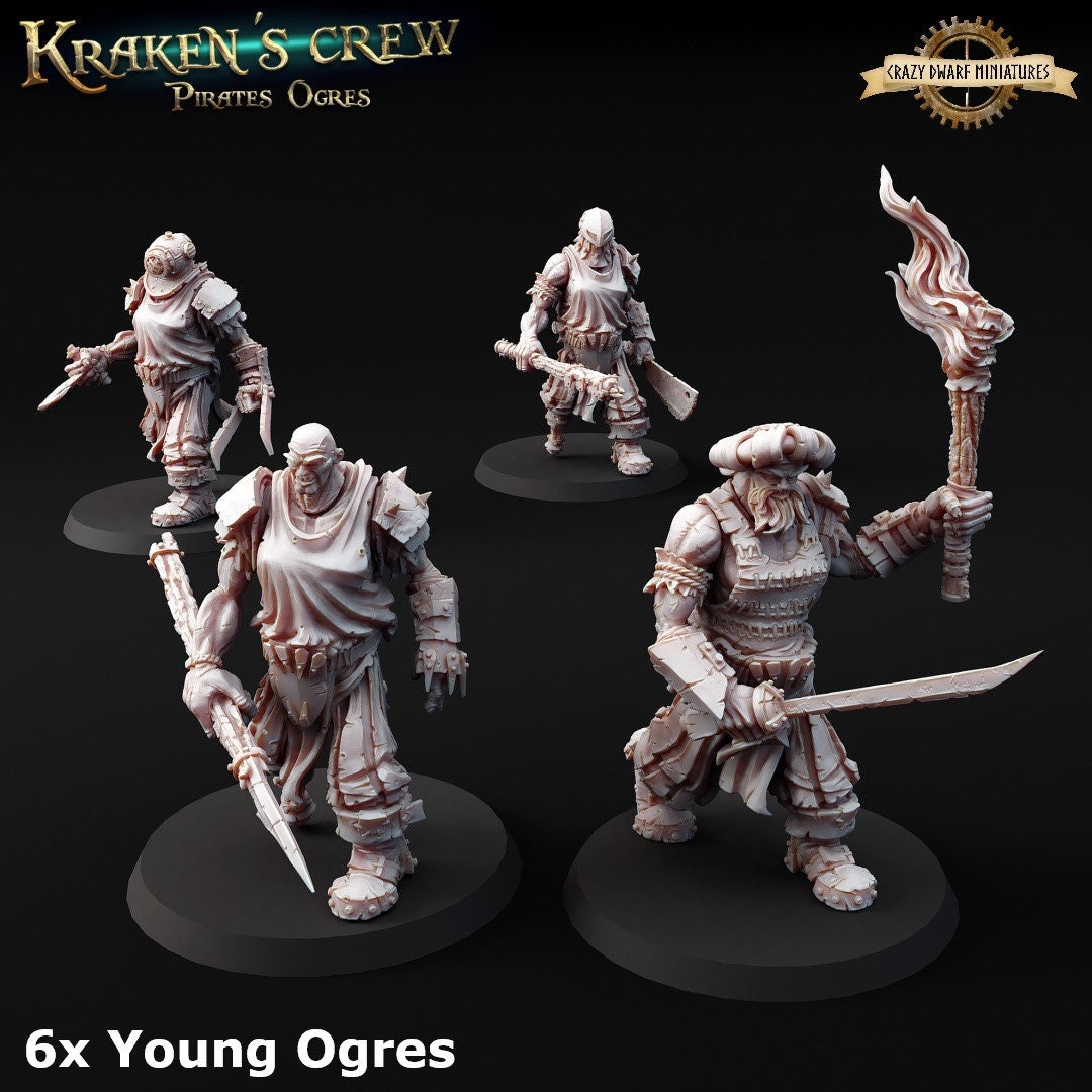 6x Young Ogres | Krakens Crew Pirate Ogres | 3D Printed Resin Miniature ...
