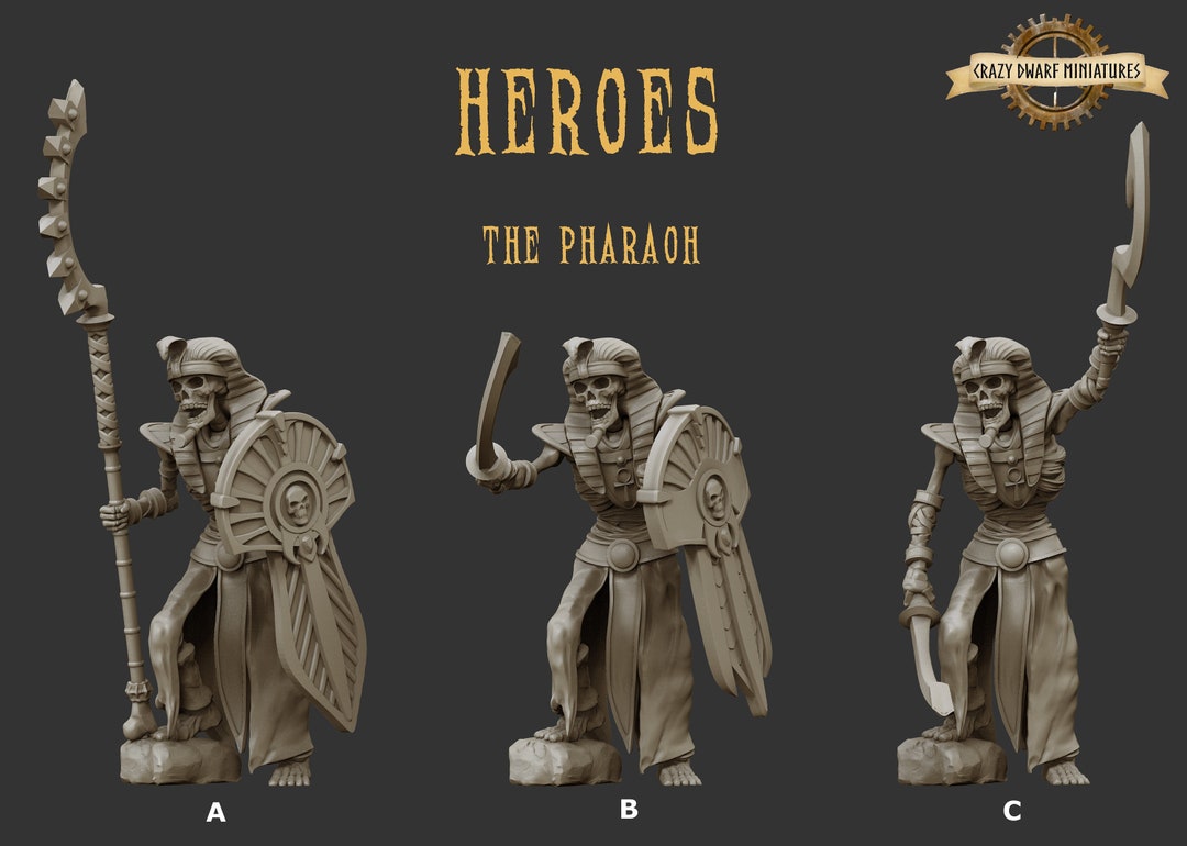 Skeleton Pharaoh Lord | Undead Pharaohs | 28mm/32mm Miniature | by Crab ...