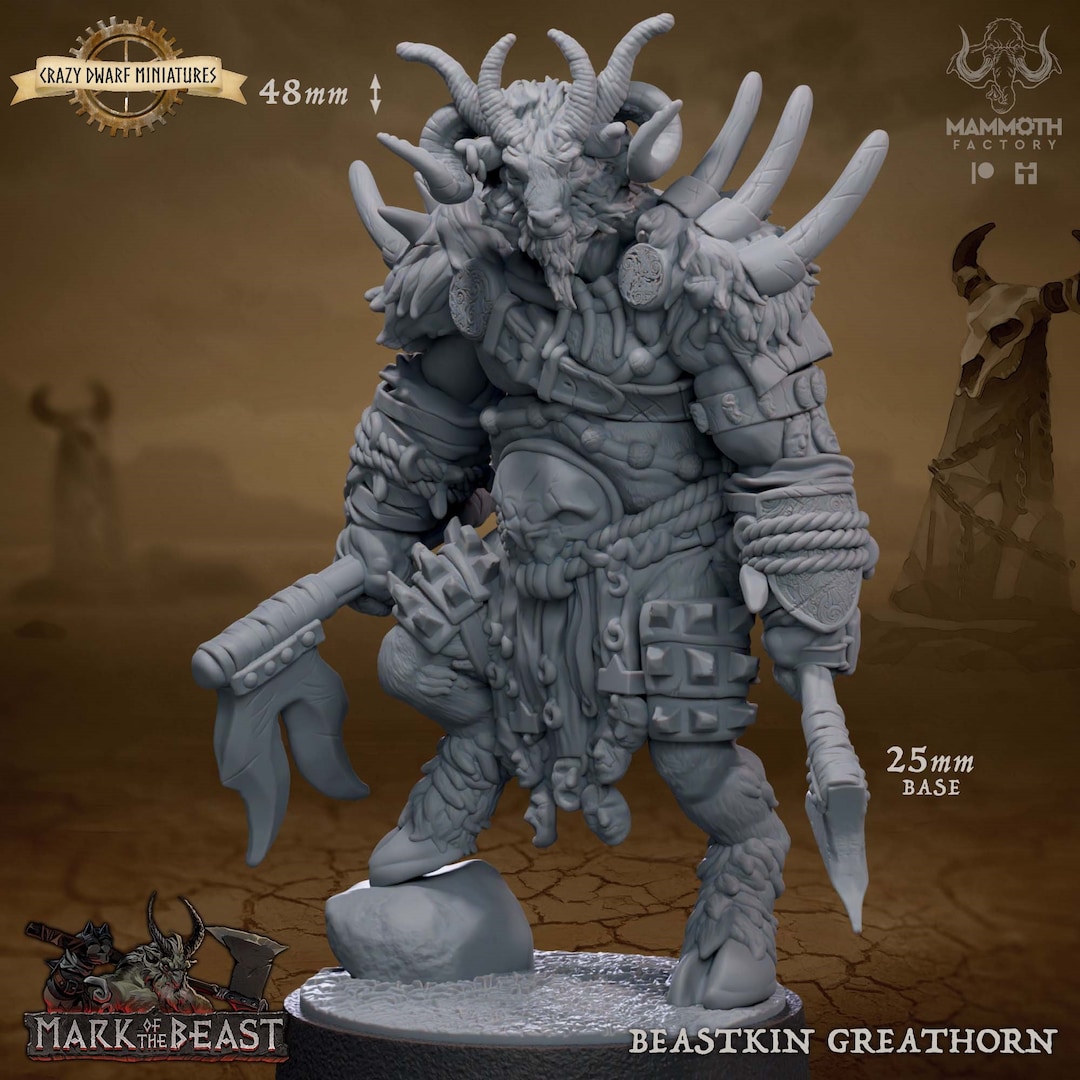 D&D Beastmen Fighter, Barbarian | Dungeons and Dragons | Beastkin Greathorn | 28mm and 32mm ...