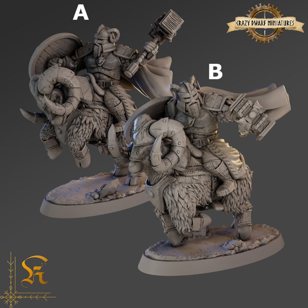 D&D Dwarf Ram Riders | 3D Printed Resin Miniature | Various Scales | by ...