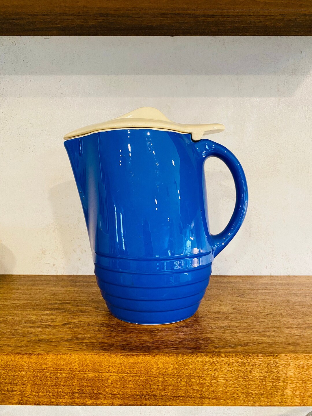 Vintage Universal Potteries "blue Bell" Pitcher With Removable Lid; Mid ...
