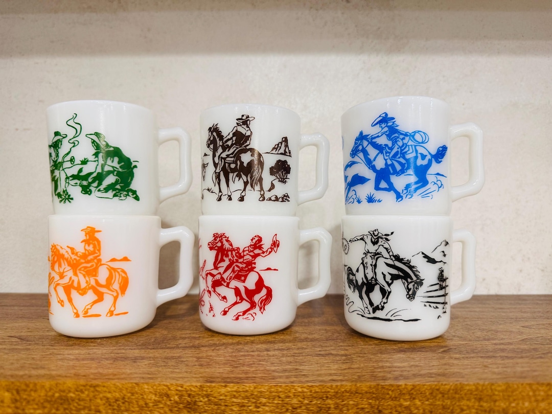 Vintage Hazel Atlas Milk Glass Mugs - Set of 6 - Tex on the Trail ...