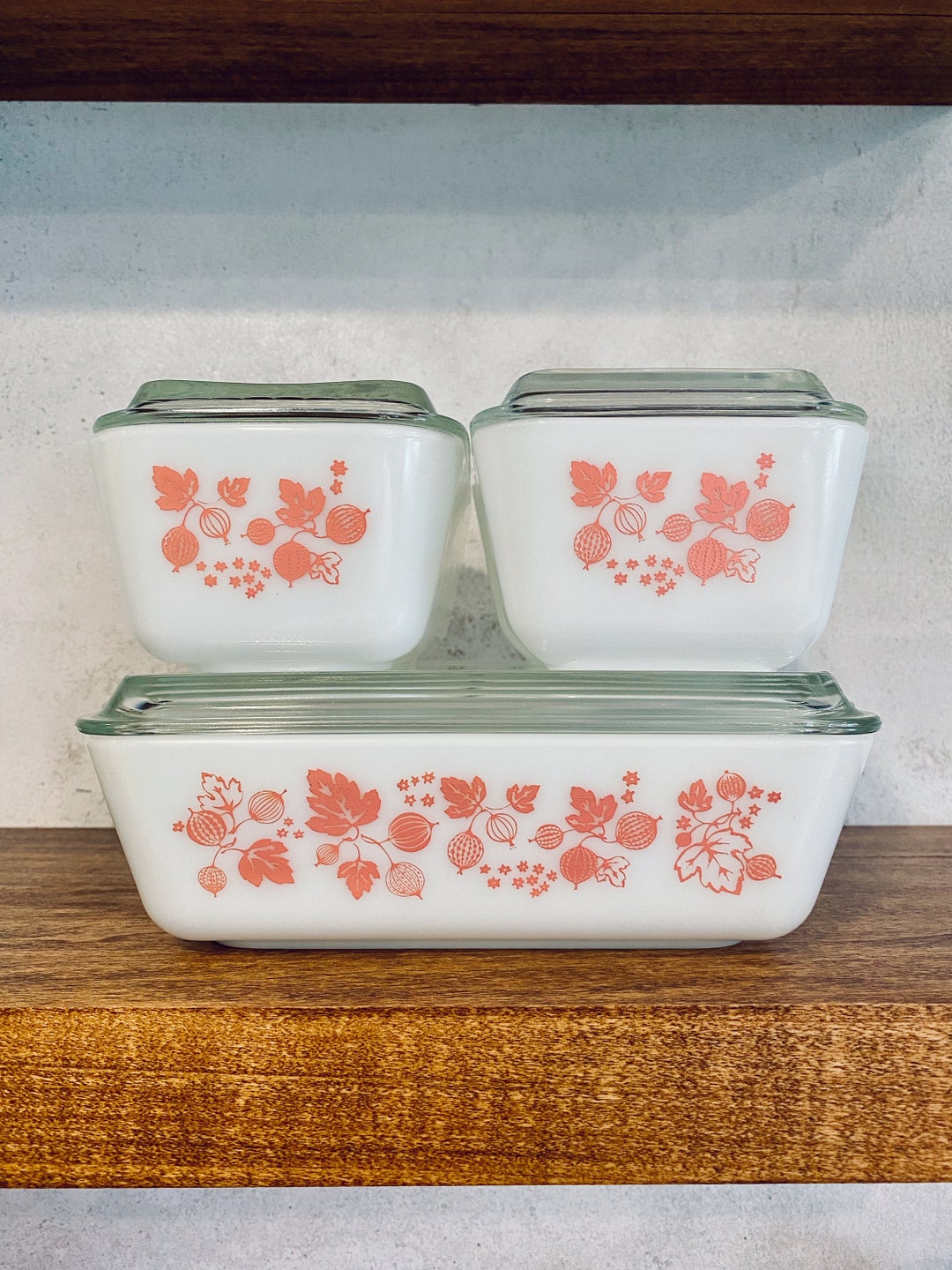 Vintage Pyrex "pink Gooseberry" Refrigerator Set; Fridgie; 503; 502 ...