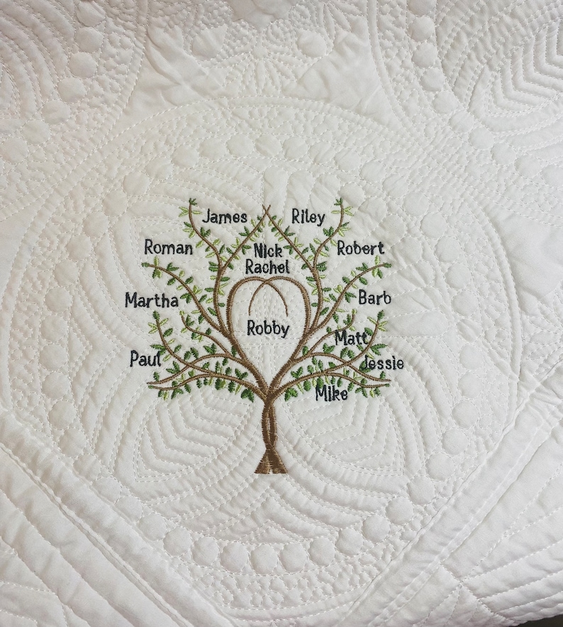 Custom Family Tree Embroidered Quilt or Pillow: Heirloom Gift - Etsy