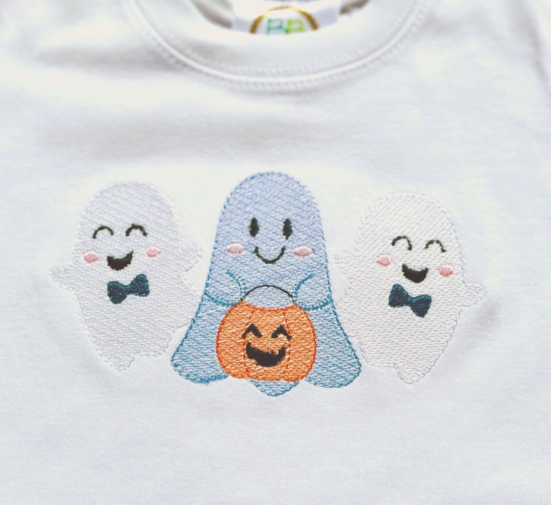 Boys Embroidered Halloween Ghost Trio Shirt: Personalized Spooky Tee - Etsy