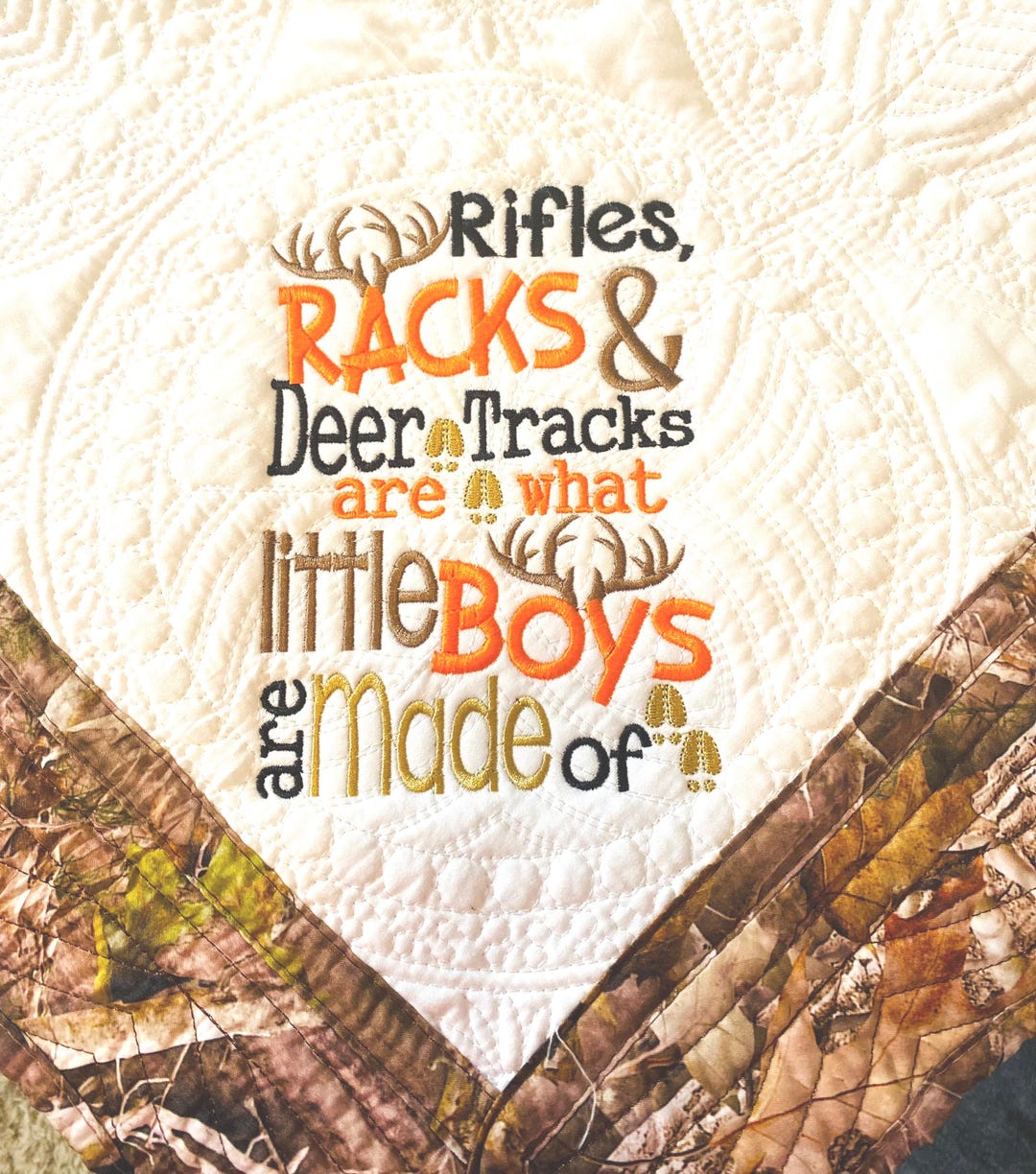 Boy Hunting Embroidered Heirloom Quilt/custom Camouflage Quilt/baby ...