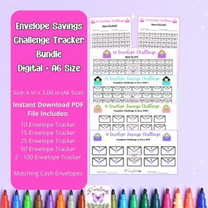 Printable Envelope Savings Challenge Tracker Bundle A6 (PDF Download ...