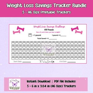Printable Weight Loss Savings Challenge: A6 Tracker Bundle (digital ...