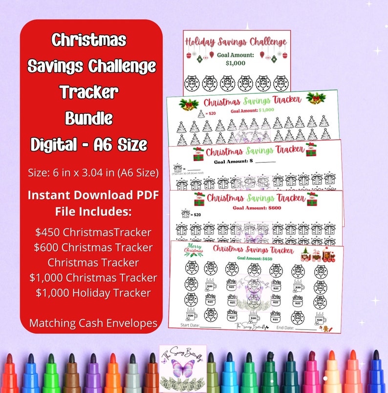 Printable Christmas Savings Challenge Bundle: A6 Trackers (PDF Download ...