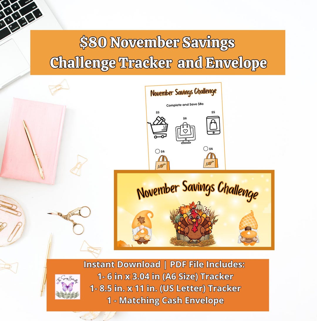 November Savings Challenge Printable: Color & Save Tracker, A6 Binder ...