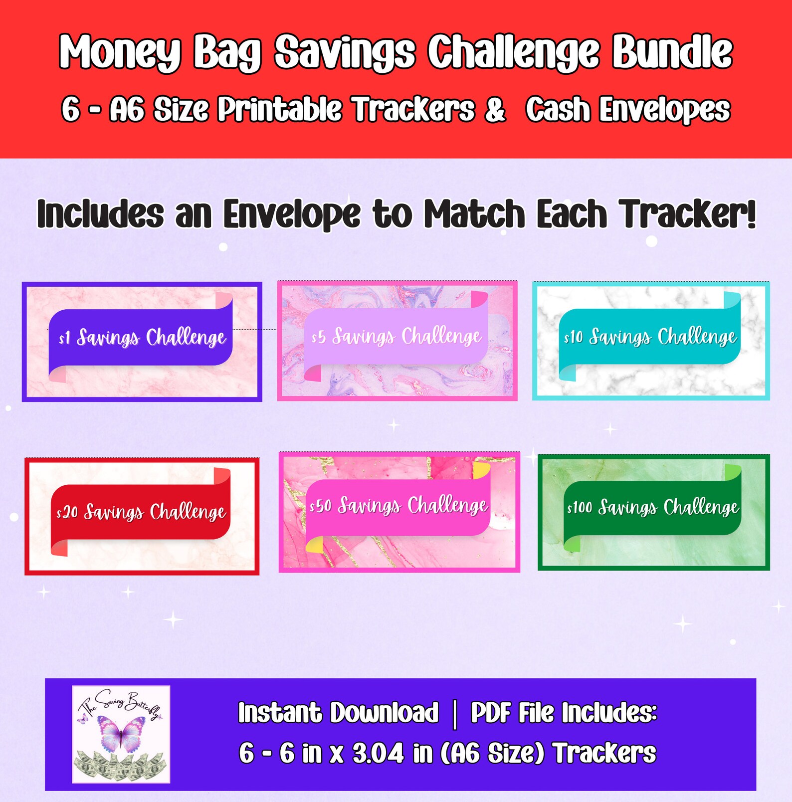 Printable Money Bag Savings Challenge Bundle: A6 Trackers (PDF) - Etsy