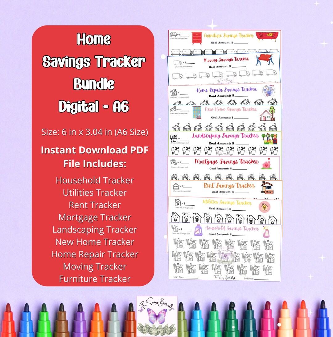 Printable Household Savings Tracker Bundle: Home, Moving, Furniture A6 ...