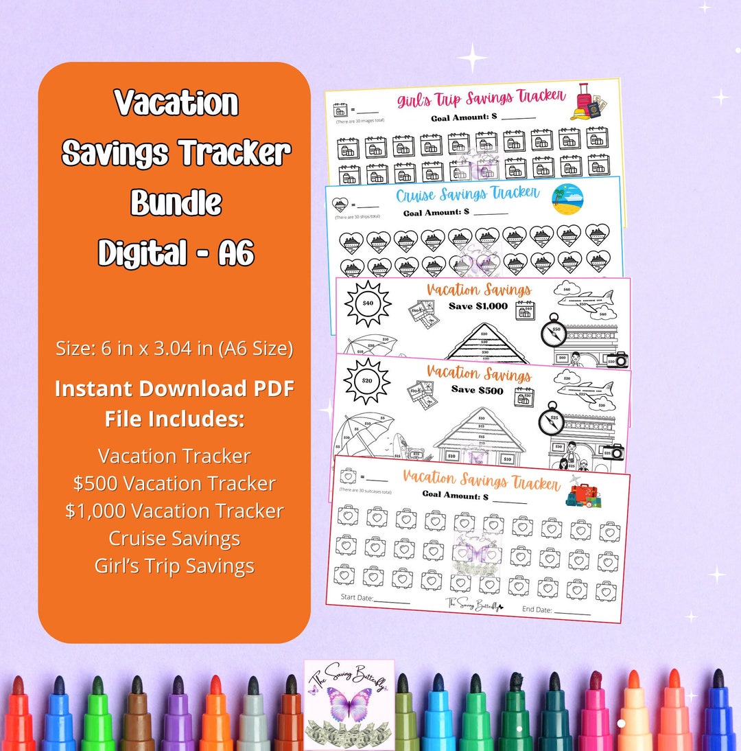 Printable Vacation Savings Challenge Bundle: A6 Trip & Cruise Trackers ...