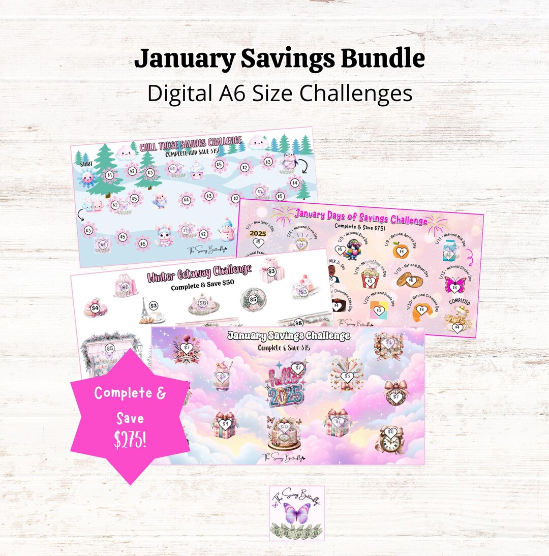 Printable January Savings Challenge Bundle: Winter Theme A6 (digital ...
