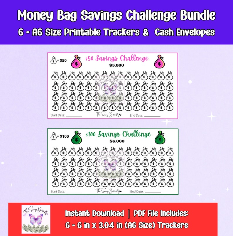 Printable Money Bag Savings Challenge Bundle: A6 Trackers (PDF) - Etsy