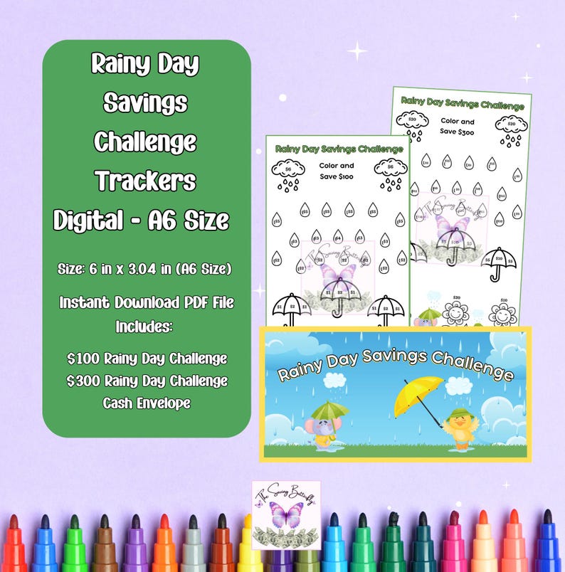 Printable Rainy Day Savings Challenge: A6 Tracker Bundle (digital ...