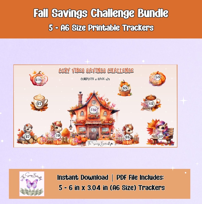 Printable Fall Savings Challenge Bundle: A6 Monthly Trackers (digital ...