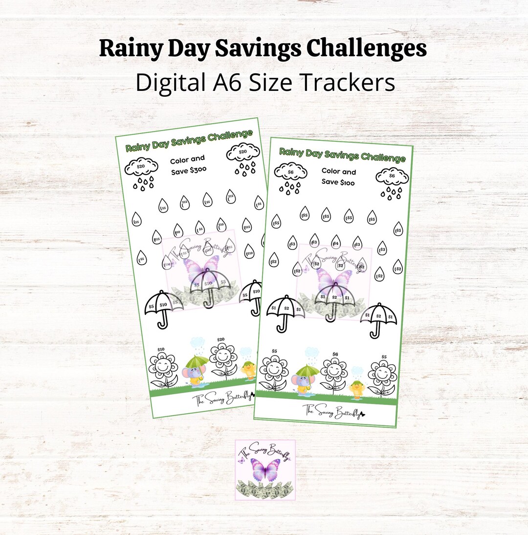 Printable Rainy Day Savings Challenge Trackers A6, Emergency Savings ...