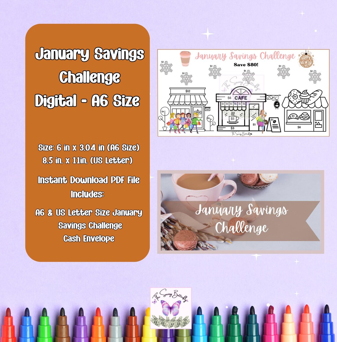 Printable January Savings Challenge: A6 Tracker & Cash Envelope ...