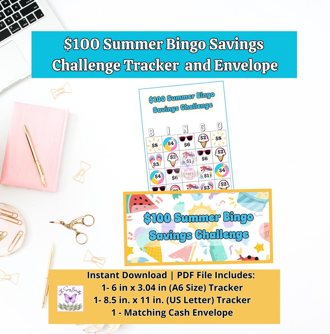 Printable Summer Bingo Savings Challenge for Cash Stuffing | A6 Binder ...
