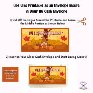 Printable Fall Savings Challenge: A6 Binder Insert, Cash Envelope (PDF ...