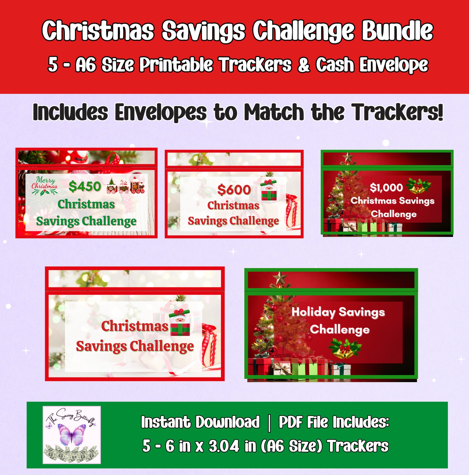 Printable Christmas Savings Challenge Bundle: A6 Trackers (PDF Download ...