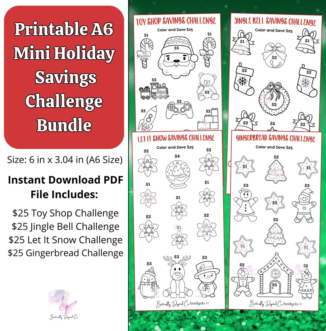 Printable Christmas Holiday Savings Challenge Bundle A6/ Fun - Etsy