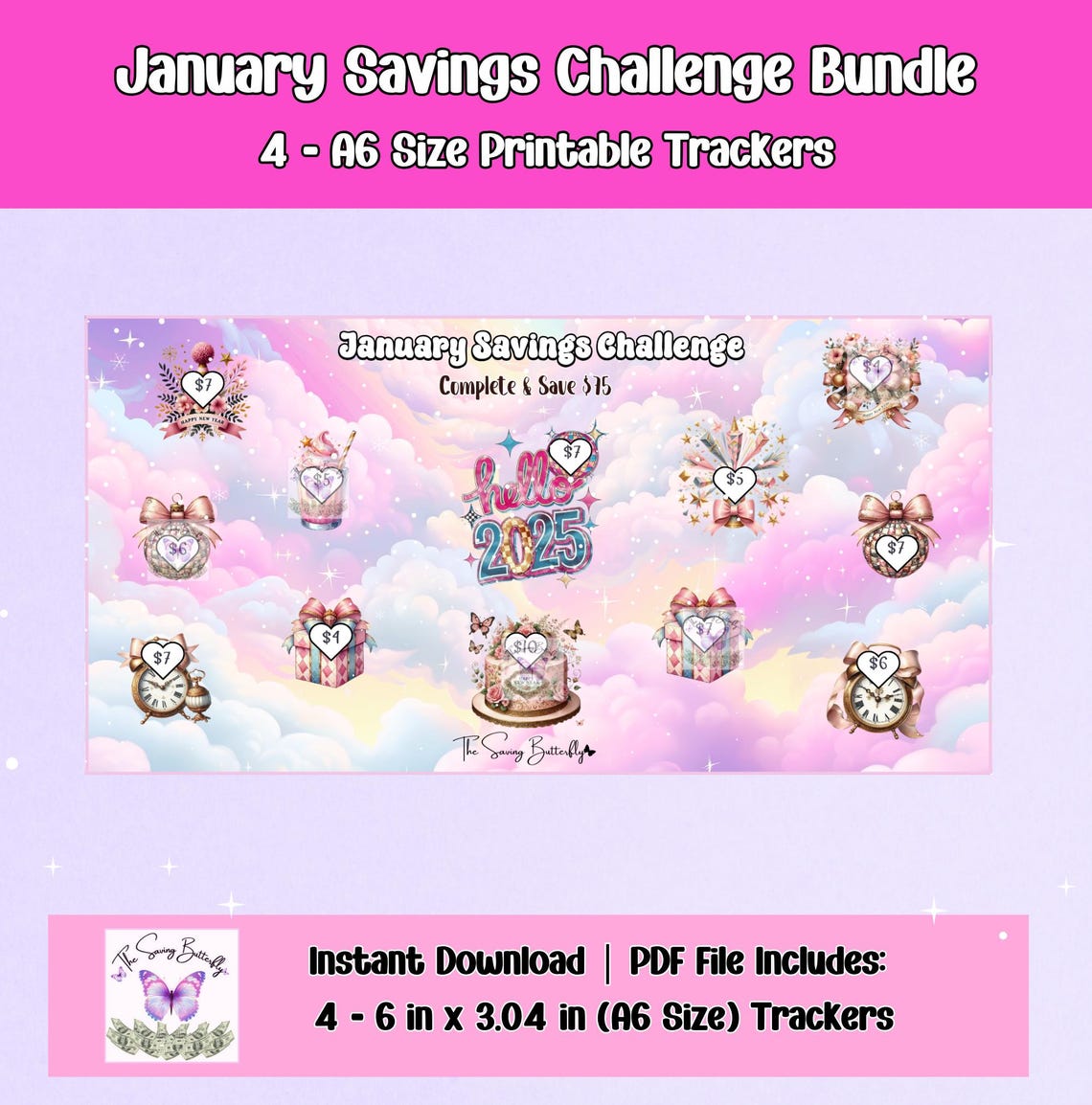 Printable January Savings Challenge Bundle: Winter Theme A6 (digital ...