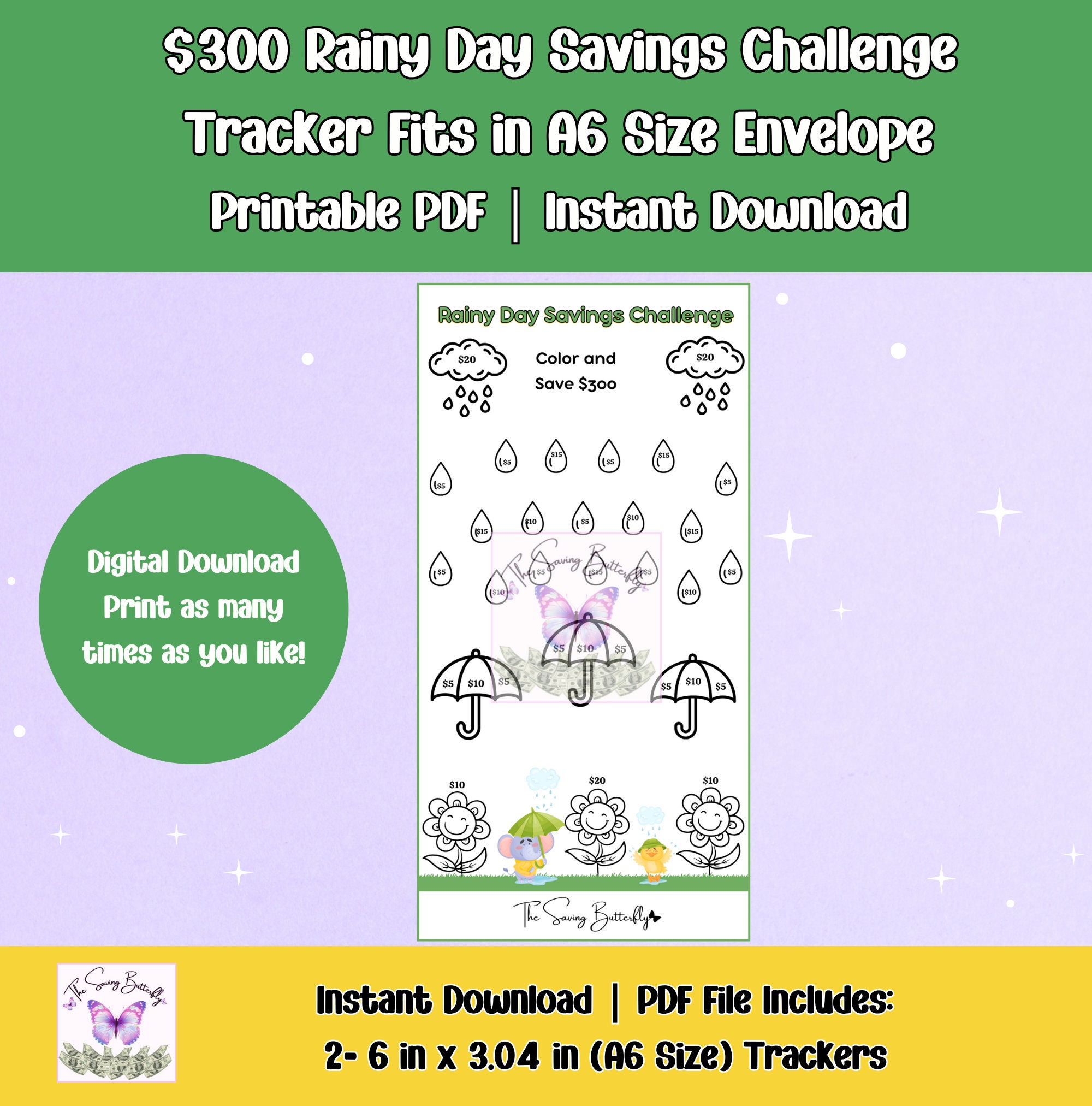 Printable Rainy Day Savings Challenge: A6 Tracker Bundle (digital ...