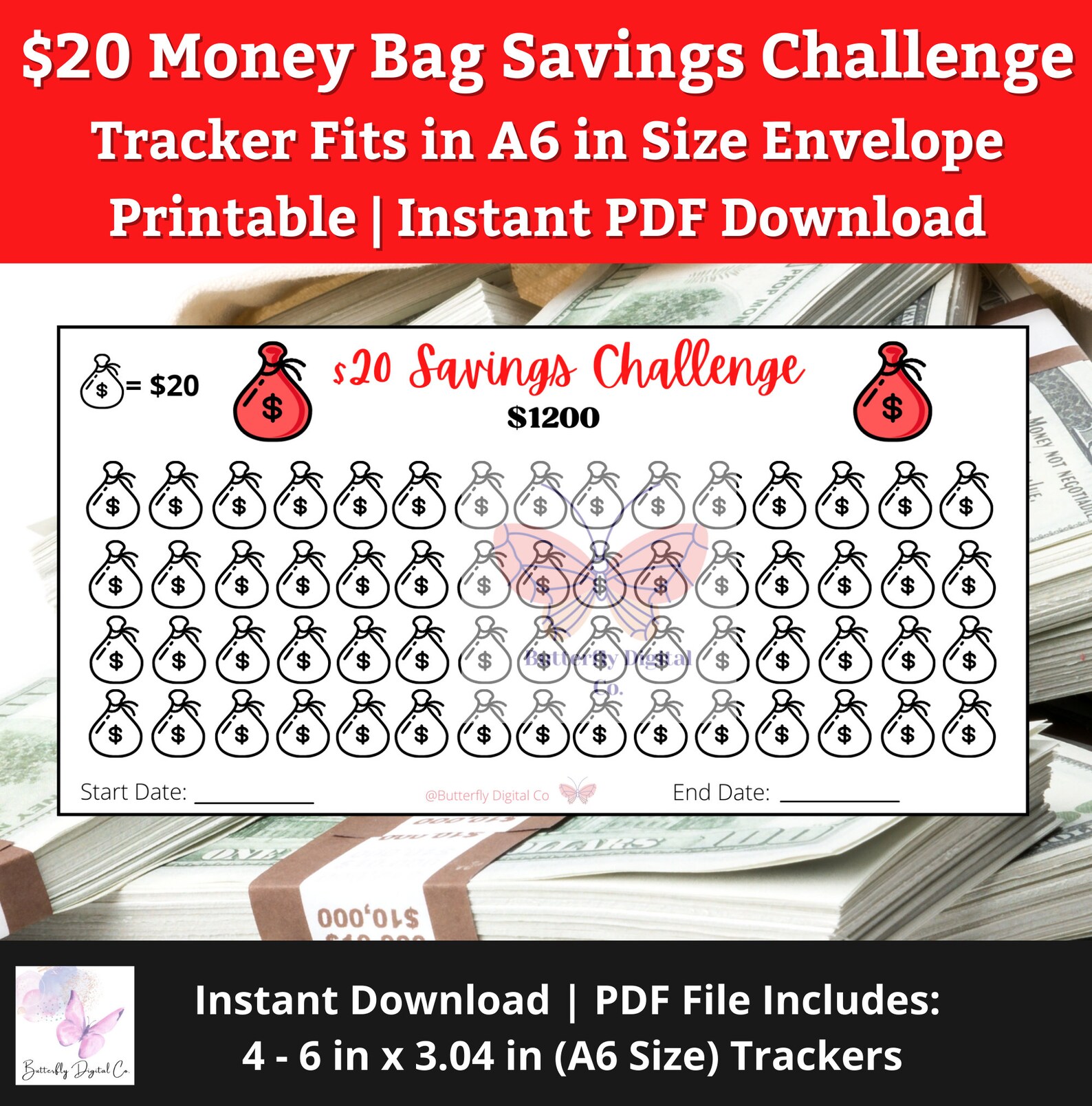 Printable Money Bag Savings Challenge Bundle A6/ 1 Dollar - Etsy
